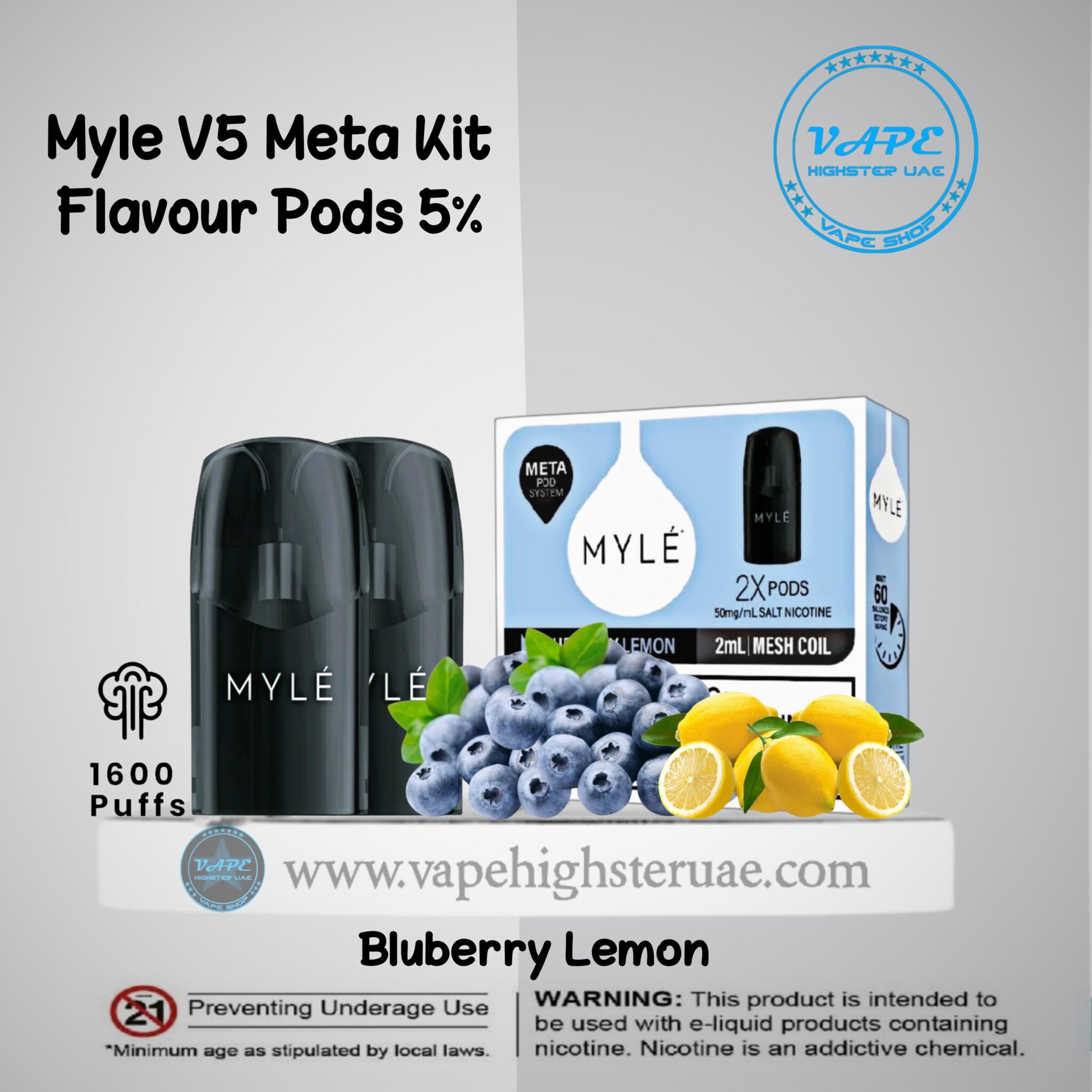Myle V5 Meta Pods ( Blueberry Lemon ) 1600 Puffs | Vape Highster Uae